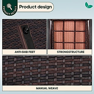 Niubya 3 Piece Wicker Rocking Chair Patio Furniture Sets, Outdoor Wicker Bistro Rattan Chair Conversation Sets with Cushions and Coffee Table, Beige and Brown