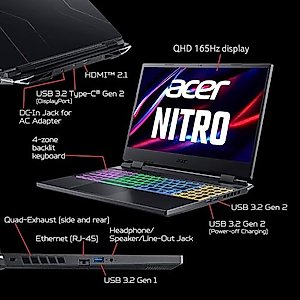 acer Nitro 5 Gaming Laptop -15.6" QHD IPS 165Hz Display, AMD Ryzen 7 6800H Processor, NVIDIA GeForce RTX 3070 Ti, 64GB DDR5 RAM, 2TB SSD, Wi-Fi 6E, Backlit Keyboard, Windows 11 Home