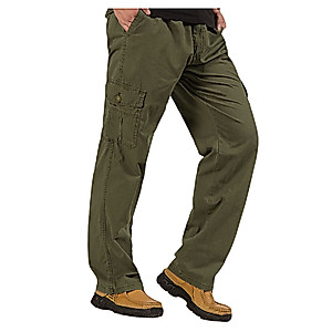 WZIKAI Mens Cargo Pants Elastic Waist Joggers for Men Workout Sweatpants Casual Long Trousers Army Green L