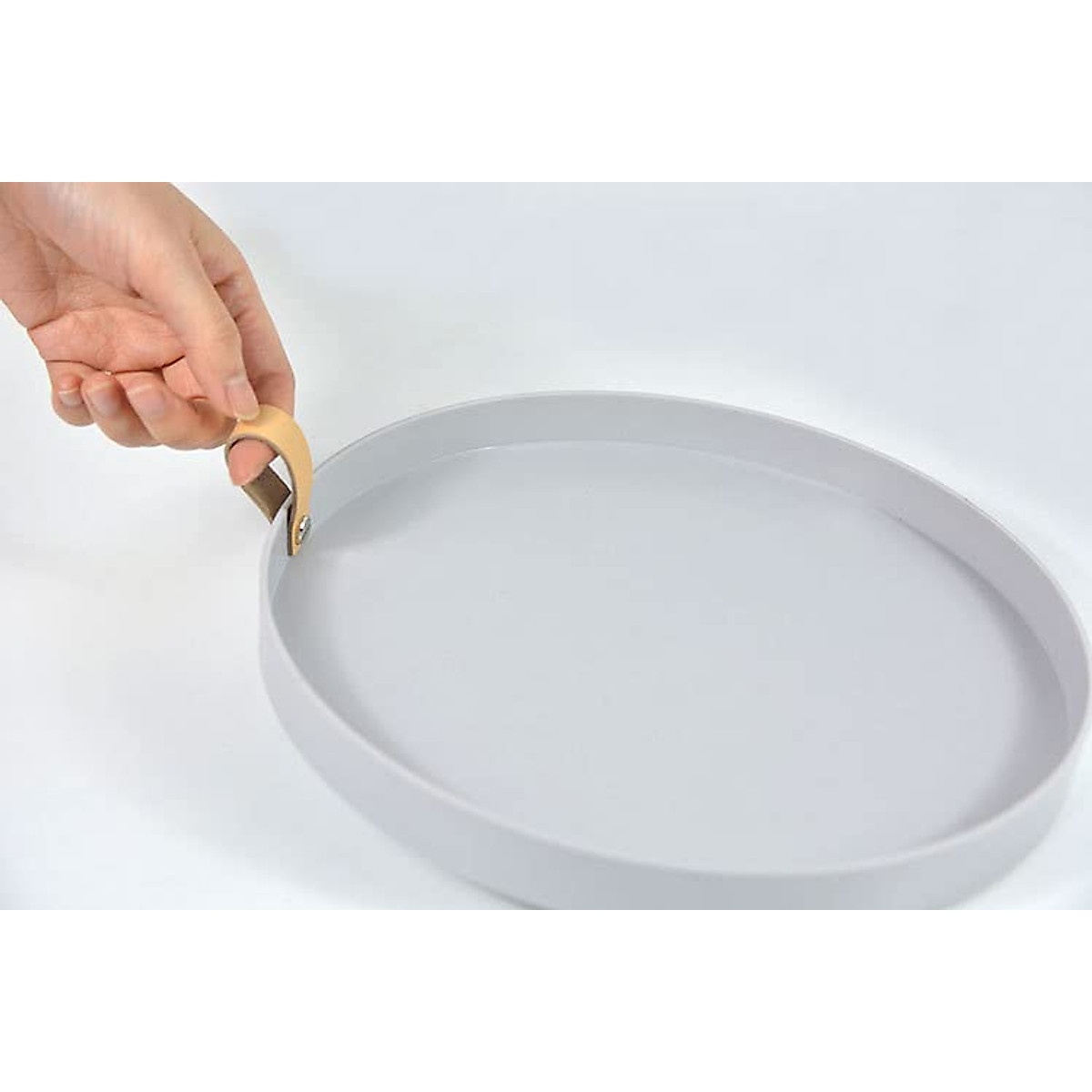 10.2" Round Decorative Tray, PU Leather Plastic Tray with Handles, Coffee Table Tray and Serving Tray for Ottoman, Kitchen, Bathroom, Black