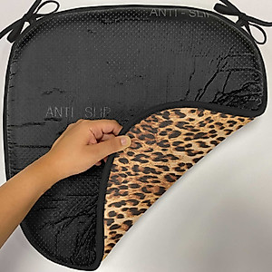 Lunarable Animal Print Chair Cushion Pads Set of 2, Wild Animal Leopard Skin Pattern Wildlife Nature Inspired Modern, Anti-Slip Seat Padding for Kitchen & Patio, 16"x16", Pastel Brown Pale Orange