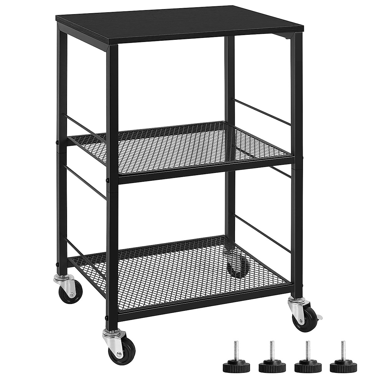 ETELI 3 Tier Side Table with Wheels Black Rolling End Side Table Small with Storage Shelves Industrial Night Stand for Small Space Living Room Bedroom Kitchen Office