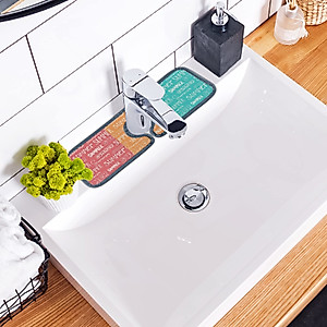 Kitchen Faucet Mats 4 Pieces Summer Funny Letters Absorbent Faucet Sink Splash Guard Bathroom Counter and RV,Faucet Counter Sink Water Stains Preventer