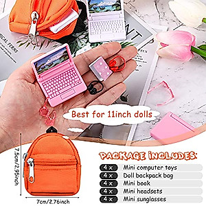 20 Pieces Doll Travel Accessories Include Mini Laptop Scene Simulation Doll Backpack Bag with Zipper Mini Headsets Toy Sunglasses Mini Book for 1/12 1/6 Scale Dolls House Decoration (Elegant Style)