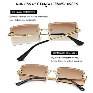 Gleyemor Rimless Rectangle Sunglasses for Women Mens Fashion Vintage Frameless Square Glasses with Gradient Lens (Gradient Tea)