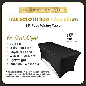 8ft Tablecloth Rectangular Spandex Linen - Black Table Cloth Fitted Cover for 8 Foot Folding Table, Wedding Linens Banquet Cloths Rectangle Covers