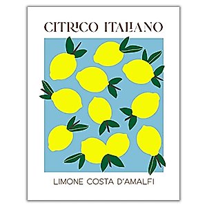 Abstract Fruit No.11 Lemons Exhibition Wall Art Print. 11x14 UNFRAMED Modern Kitchen Wall Decor. Shades of Green, Yellow & Blue on White.