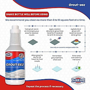 Clean-eez Grout Cleaner 2 Pack with Free Stand-Up Brush - Stain Remover Heavy-Duty Scrubber - Bathroom Shower Ceramic Porcelain - Easy Control Flip Top Cap - 32 oz.
