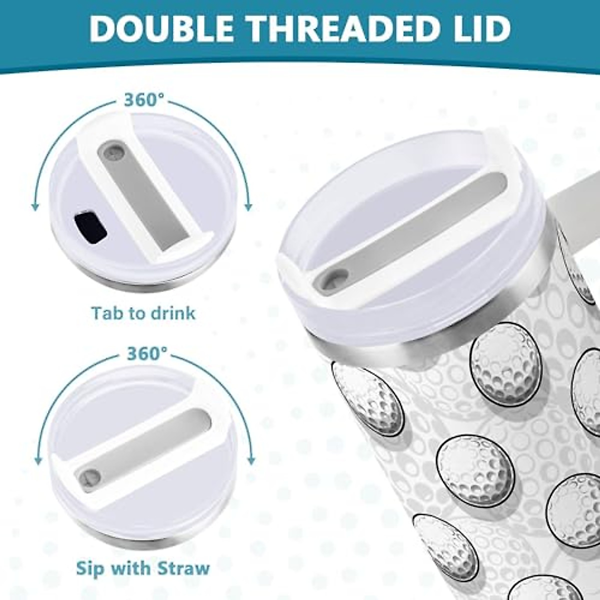 ARGTILDN 40 oz Tumbler Golf Balls Insulated Travel Mug with Handle and Straw Lid Stainless Steel Vacuum Coffee Cup Tea Beverage Container Water Bottles for Car Sports office