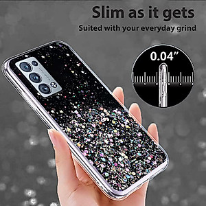 for Oppo Reno 6 Pro 5G Case Silicone，Clear Oppo Reno 6 Pro 5G (Snapdragon) Phone Case Speck, Ultra Slim 0.3mm Soft Shockproof Protective Glitter Cute Phone Cover for Women Green (Black)