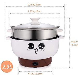 4-In-1 Multifunction Electric Stainless Steel Non-Stick Hot Pot Cooker 2.3L Portable Skillet Grill Pot Heating Pan for Noodles Cook Rice Soup