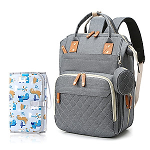 WCHOSOZH Diaper Bag Backpack, Large Diaper Bag with Portable Changing Pad, Travel Baby Bag with Stroller Straps for Mom & Dad (Grey)