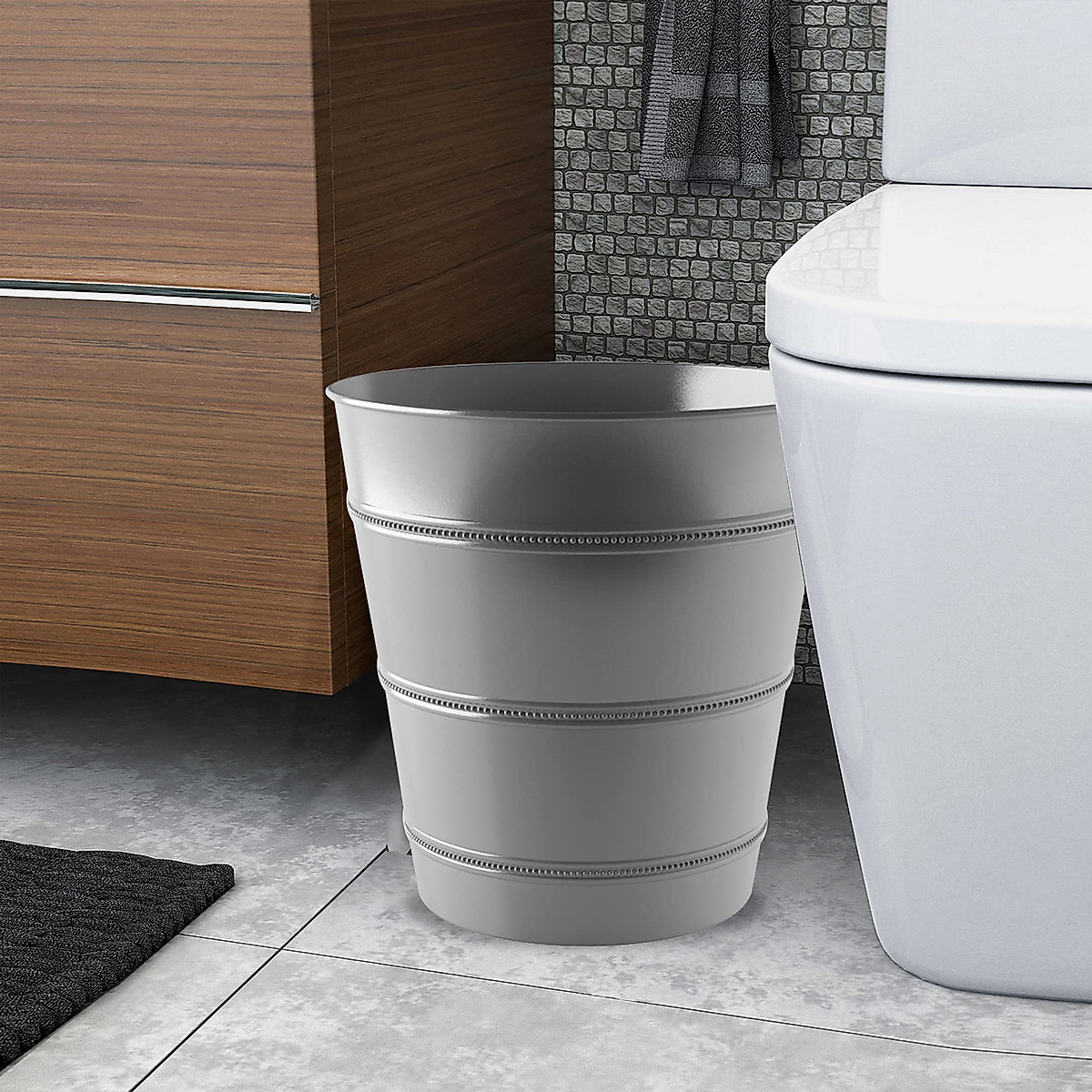 nu steel Round Metal Small 2.5 Gallon Recycle Trash Can Wastebasket, Garbage Container Bin for Bathrooms, Kitchen, Bedroom, Home Office - Durable Galvanize Steel - Shiny Steel Finish