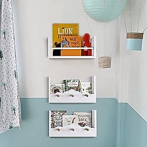 COMAX Nursery Floating Book Shelves Wall Bookshelf for Kids, Wall Book Shelf for Kids Room Bedroom, Hanging Nursery Book Shelves Wall Mounted Bookshelves, Hanging Baby Bookshelf Nursery Shelves White