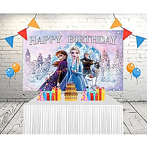 ASCLO Frozen 2 Backdrop for Birthday Party Supplies 5x3ft Frozen Photo Backgrounds Elsa Theme Baby Shower Banner for Birthday Cake Table Decoration, white, One Size