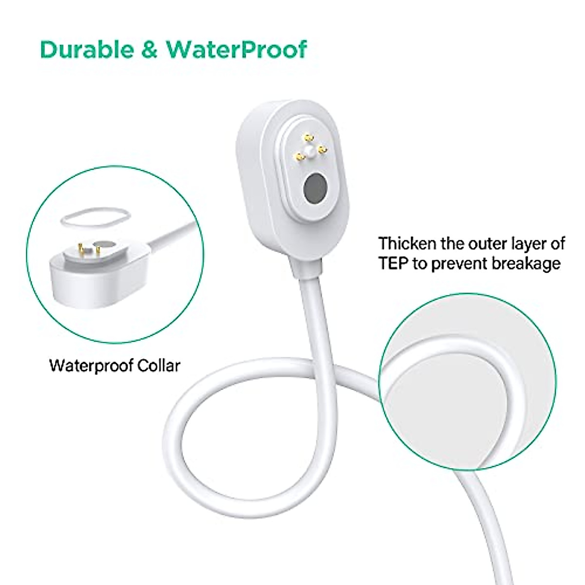 OLAIKE 16ft/5m Indoor Outdoor Weatherproof Magnetic Charging Cable for Arlo Pro 3/Pro 4/Ultra/Ultra 2,with Power Adapter Continuously Charging,NOT Compatible with Arlo Pro 3 Floodlight,White