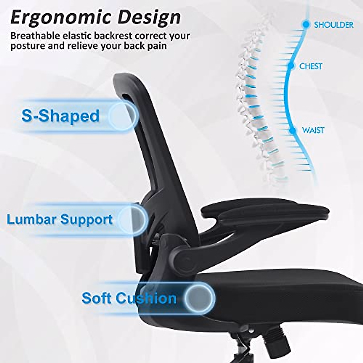 FelixKing Office Chair, Ergonomic Desk Chair with Adjustable Height and Lumbar Support Swivel Lumbar Support Desk Computer Chair with Flip up Armrests for Conference Room (Black)