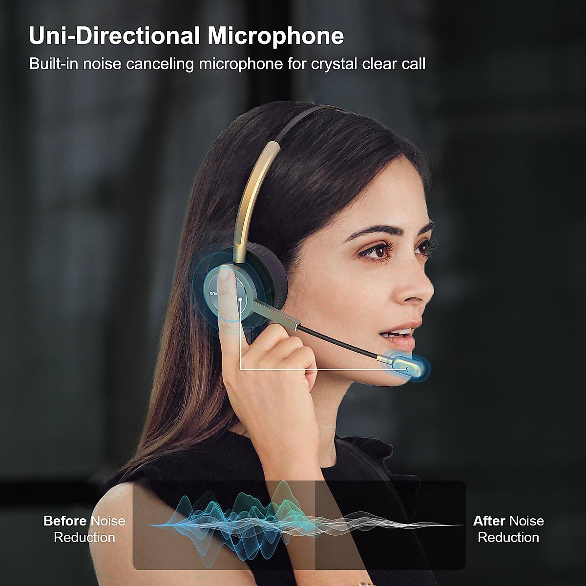 USB Type C Headphones with Noise Canceling Microphone, USB-C Headset with Mic for PC, Laptop, Lightweight Gold Headset for Call Center Office Laptop, Skype, Zoom, Webinar, Google Meet, WeBex