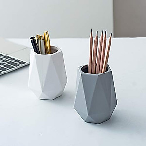 YOSCO Silicone Pen Holder Stand for Desk Cute Geometric Desk Pencil Cup Pot Desktop Organizer Makeup Brush Holder (White)