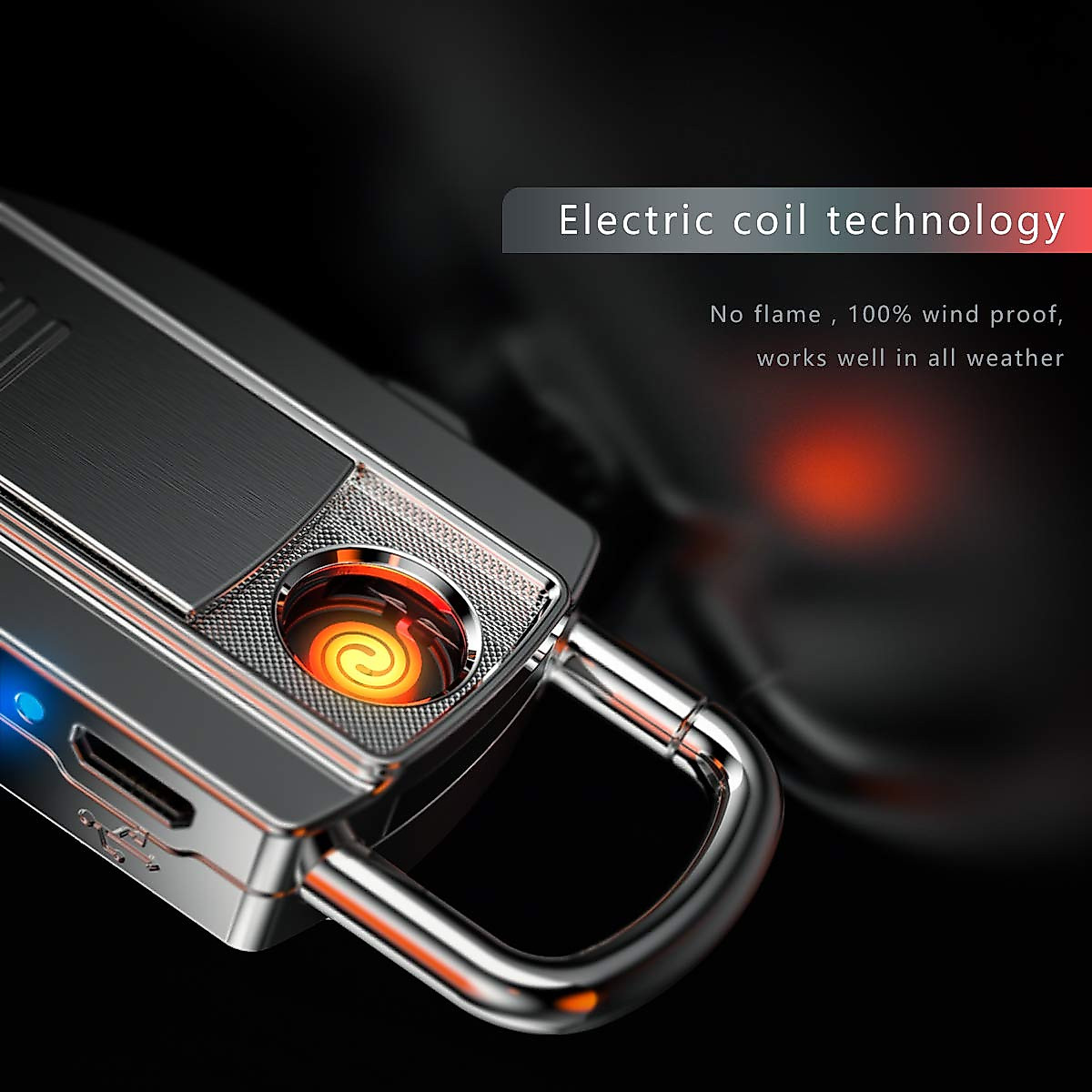 Electric USB Keychain Lighter Silver (Free 2 Tungsten Coil)