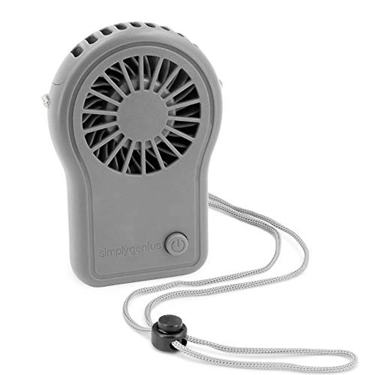 Simply Genius Personal Necklace Fan, Battery Operated, Portable Neck Fan for Cooling and Travel with Adjustable Lanyard, Grey
