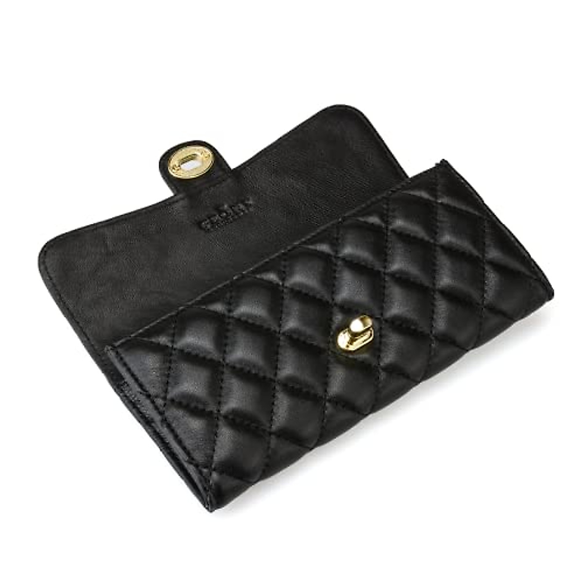 Luxury Black Quilted Leather Long Wallet Bifold Wallet Clutch Credit Card Holder Wallet Coin Purse Business Card Holder Gift for Women Gift for Girl