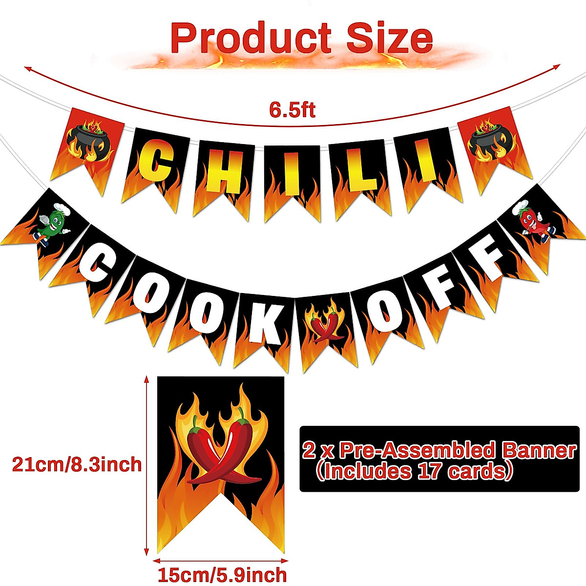 QOUBAI Chili Cook Off Decorations Banner Red Hot Chili Party Decoration Pepper Chili Cook Off Banner Chili Contest Pennant Chili Cook Off Prizes for Chili Party Supplies Chili Cooking Competition