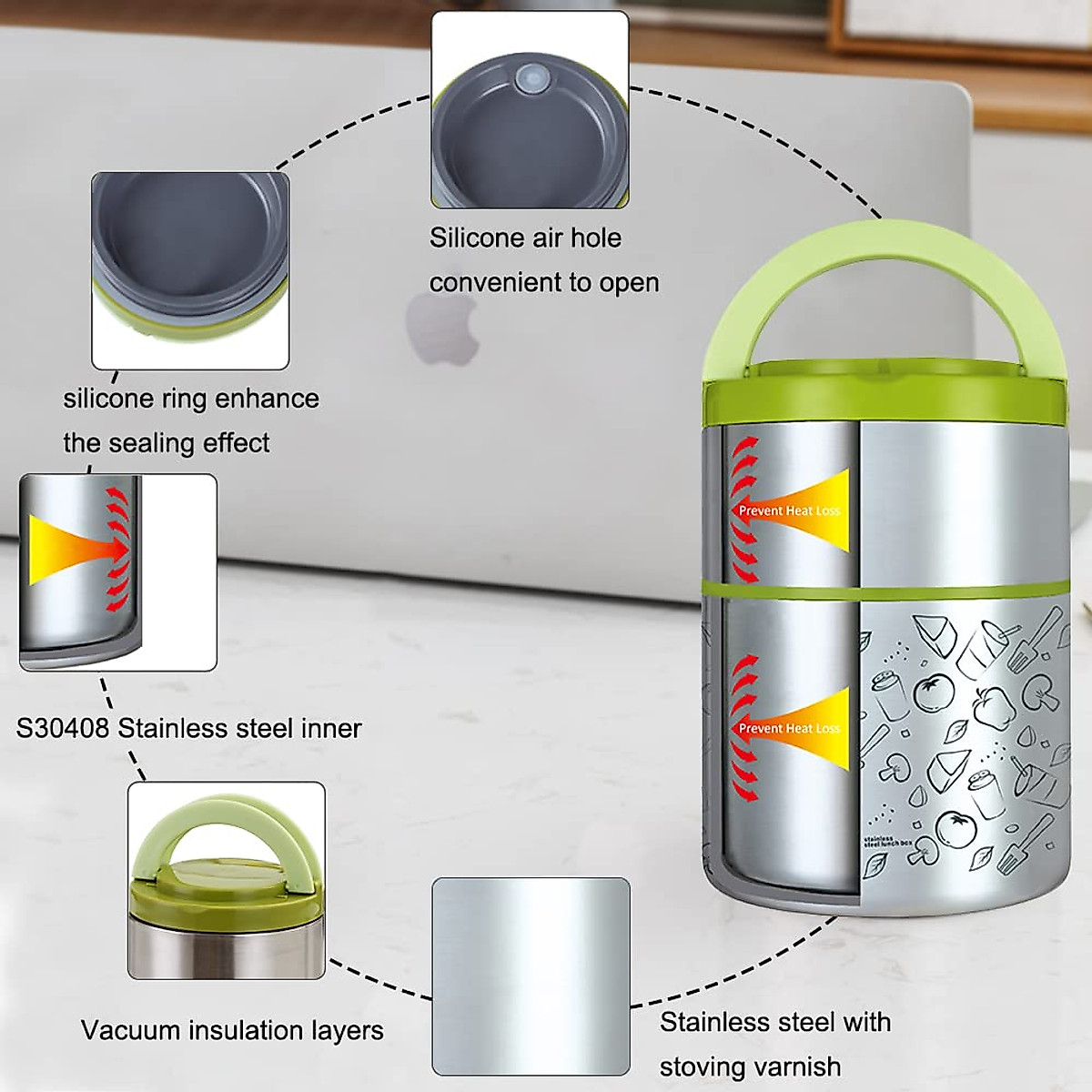 Lille Home Vacuum Insulated Stackable Stainless Steel Thermal Lunch/Snack box, 2-Tier Bento/Food Container with Lunch bag, Smart Diet, Weight Control, 32 Ounces, Pink