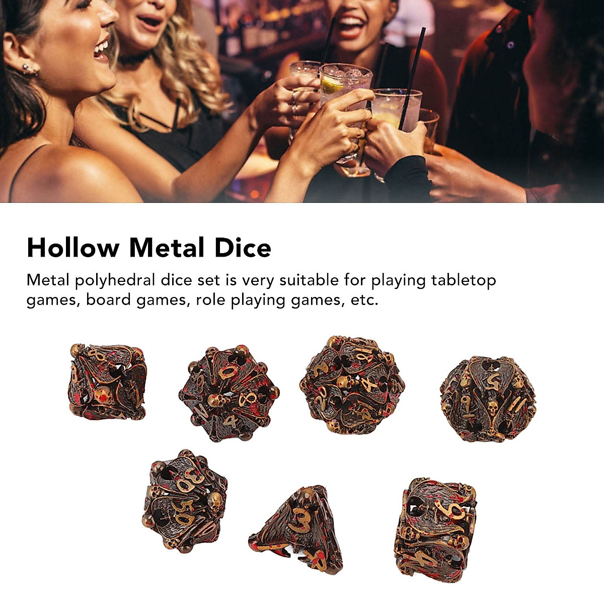 Keenso 7pcs Metal Hollow Dice,Fine Copper Skeleton Polyhedral Metal Dice for Role Playing Board Games