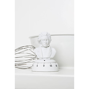 Kikkerland Beethoven 60 Minute Kitchen Timer, Mechanical Kitchen Timer, Wind up Timer for Cooking, Reading and Sports, Plays Fur Elise, White