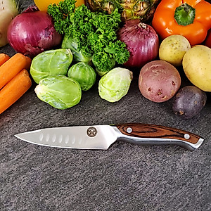 Ergo Chef Guy Fieri Knuckle Sandwich 4-Inch Paring Knife 8041 Premium 7CR17MoV Stainless Steel Blade Hollow Ground Blade Custom Style Tip, Ergonomic Pakkawood Handle