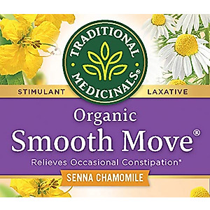 Traditional Medicinals - Organic Smooth Move Senna Chamomile Tea 16 Count (Pack of 6) - Herbal Laxative - Gentle Overnight Relief of Occasional Constipation - Caffeine Free - 96 Tea Bags Total