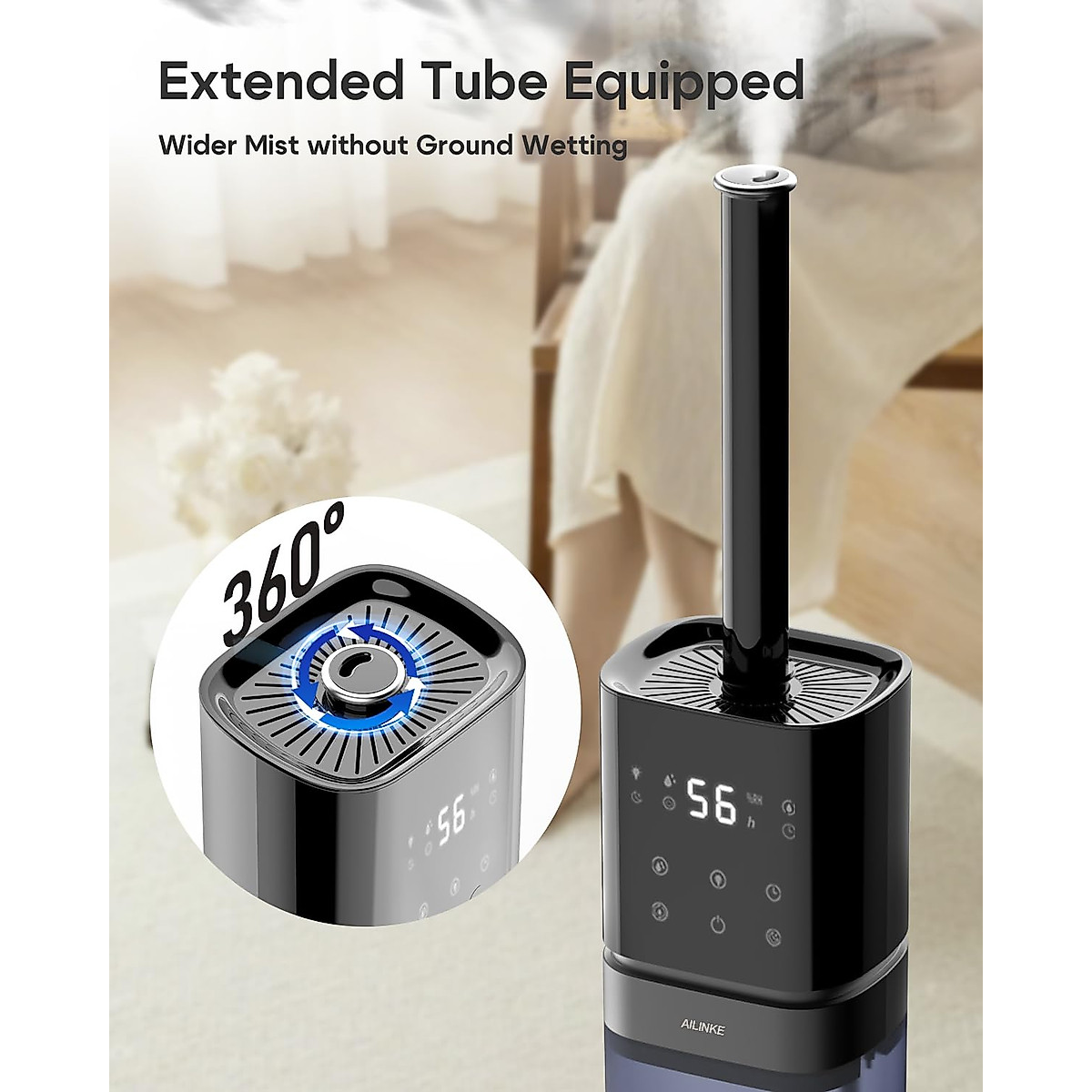 AILINKE Humidifiers for Bedroom, 2.1Gal/8L Top Fill Humidifier Large Room Home with Night Light, Room Ultrasonic Cool Mist Humidifier for Baby Home Adults Plants, Essential Oil Diffuser, Extended Tube