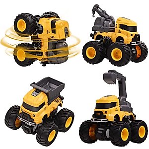 LONANDY Construction Truck Toy Push and Go Car Toys for Boys and Girls, Friction Powered Toy Car Set Include Crane Mixer Excavator Dump Truck, Party Supplies for Toddlers Kids Ages 3+