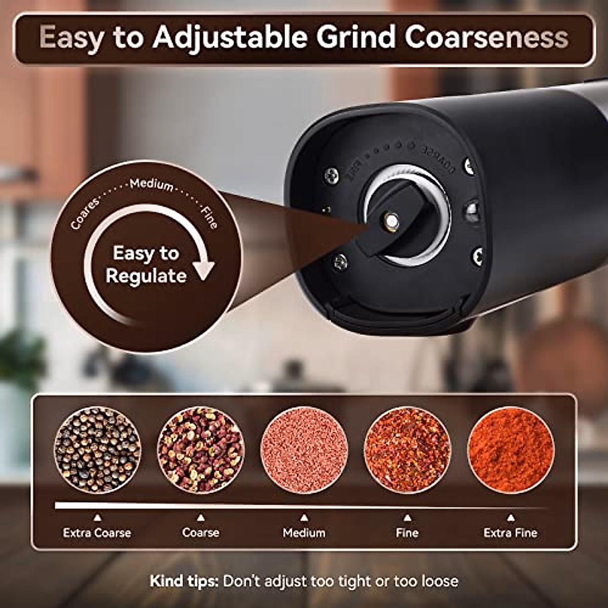 Electric Salt and Pepper Grinder Set Rechargeable, HOMCYTOP Automatic Salt & Pepper Mill Refillable with Storage Base, USB Cables, Blue LED Light, One Hand Operation, 2 Adjustable Coarseness Mills