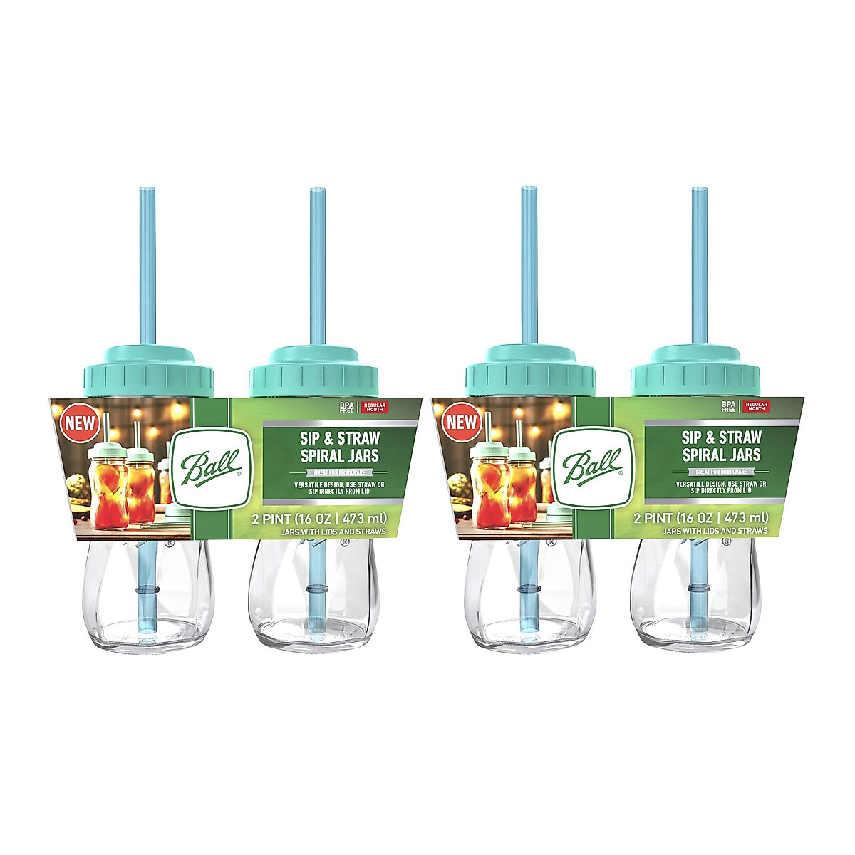 Ball Sip and Straw Spiral Mason Jars, 16 oz (Set of 4)