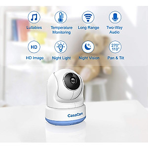 CasaCam BC200 Digital Wireless HD Pan & Tilt Baby Camera, Add-on Camera BM200, Two-Way Audio, Night Vision, Temperature Monitoring, Night Light and Lullabies