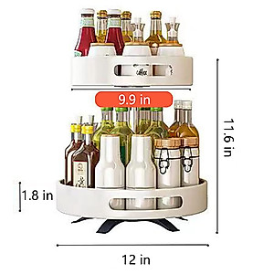 BULTIWEUD 2 Tier Lazy Susan Turntable Spice Rack Organizer Food Storage Container for Kitchen Cabinet, Spinning Organizer for Spices,Condiments,White