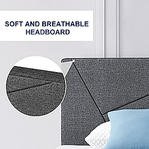 Molblly Queen Bed Frame Upholstered Platform with Headboard and Wooden Slats Support，Platform Queen Bed Only，No Box Spring Needed,Noise-Free,Easy Assembly,Dark Grey