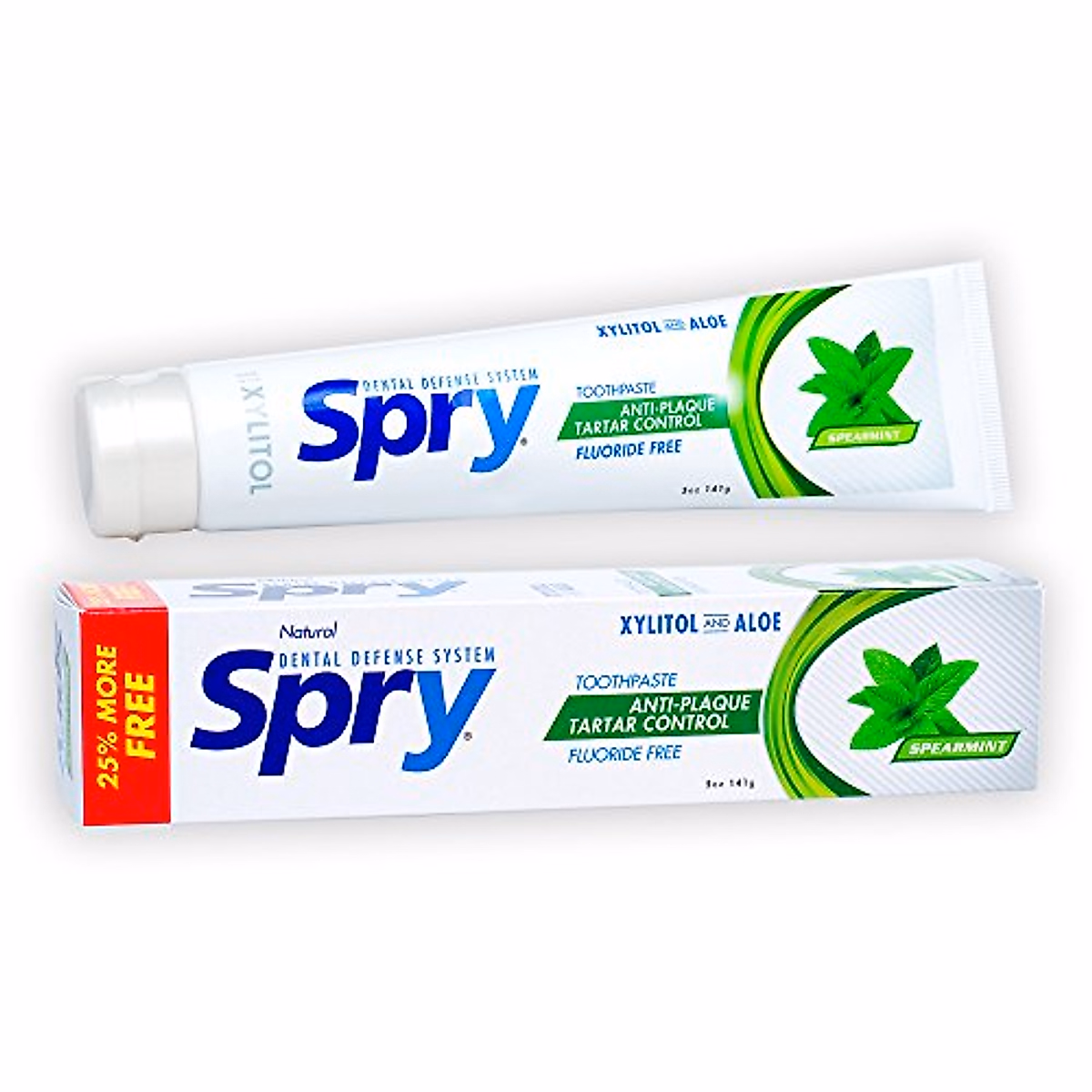 Spry Xylitol Toothpaste, Fluoride-Free, Natural Spearmint, Anti-Plaque and Tartar Control, 5 oz