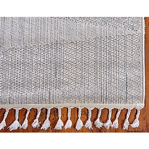 Unique Loom Hygge Shag Collection Modern Moroccan Inspired, Geometric Design, Plush & Cozy Area Rug, Rectangular 9' 0" x 12' 0", Gray/Ivory