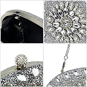 Bandkos Women Clutch Purses Evening Bag Sparkly Diamond Handbag Bridal Glitter Crystal Shoulder Crossbody Bag for Wedding Prom Party (Silver)
