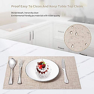 SENDAY Placemats, Set of 8 Heat-Resistant Placemats Stain Resistant Anti-Skid Placemats for Kitchen Table, Washable Durable PVC Table Mats Woven Vinyl Placemats