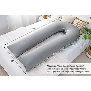 Meiz Pregnancy Pillow, Cooling Silky Pregnancy Pillows for Sleeping, 65" Full Body Maternity Pillow for Tall Pregnant Woman with Cooling Silk Jersey Cover, Grey