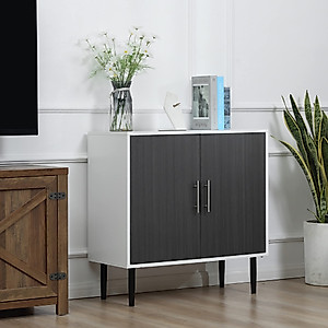 HOMCOM Sideboard Buffet Cabinet, Kitchen Storage Cabinet with Double Door Cupboards, Adjustable Shelf and Steel Legs, Gray