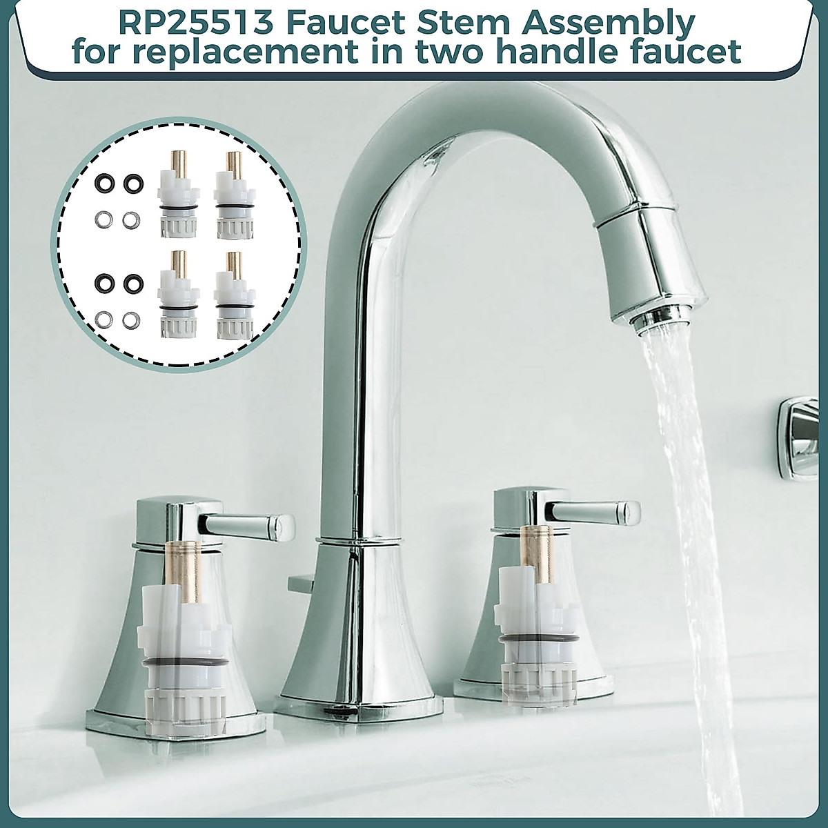 RP25513 Faucet Stem Assembly, Replacement Kit for Two Handle Faucet Repair Kit with RP4993 Seats and Springs, Cartridge for Kitchen Faucet Repair Kit, 4 Pack