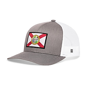 HAKA Florida Flag Hat – Florida Trucker Hat FL Baseball Cap Snapback Golf Hat (Gray&White)
