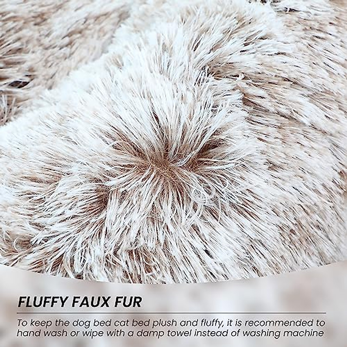 Calming Dog Bed, Donut Anti Anxiety Cat Bed, Round Fluffy Plush Faux Fur Pet Bed, 27 Inch Dog & Cat Cuddler Bed, Anti Slip Waterproof Mute Base, Khaki Gradient