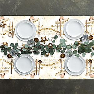 GREHUMOR Mi Bautizo Decoration-First Communion Tablecloth for Boy God Bless,Baptism Party Decoration Christening Party Supplies 2PC