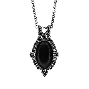Jewelili Enchanted Disney Fine Jewelry Black Rhodium Over Sterling Silver 1/4 Cttw Diamond and Onyx Maleficent Villain Pendant